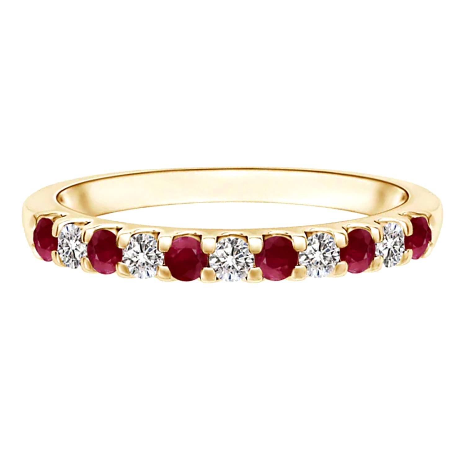 Half Eternity Band 0.50 Ctw Round Ruby Gemstone 925 Sterling Silver Stackable Ring (Yellow Gold Plated Silver, 7)