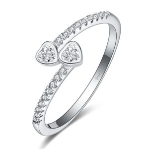 jiarui 925 sterling silver double heart eternity ring bezel setting round cubic zirconia wedding ring promise ring for her size 8