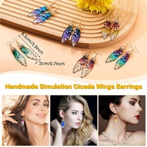 6 Pairs Fairy Earrings for Women Butterfly Wing Earrings Multicolored Long Dangling Earrings for Spring Summer Beach Wedding Party, Handmade Simulation Faerie Cicada Wing Drop Crystal Jewelry