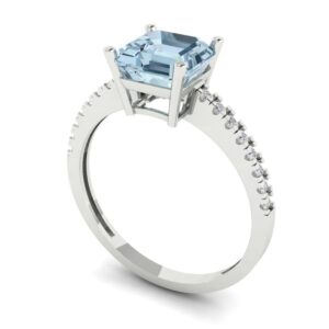 Clara Pucci 1.63ct Cushion Cut Custom Engraving Solitaire W/Accent Natural Sky Blue Topaz Statement Art Deco Ring 14k White Gold Size 4