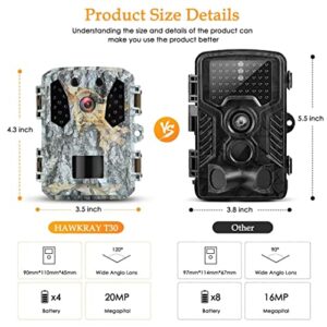 Hawkray Trail Camera 20MP 1080P，Free 32G Micro SD Card and 4AA Batteries,120°Wide-Angle Motion Latest Sensor View 0.2s Trigger time,IP65Waterproof，Game Cameras for Wildlife Monitoring…