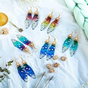 6 Pairs Fairy Earrings for Women Butterfly Wing Earrings Multicolored Long Dangling Earrings for Spring Summer Beach Wedding Party, Handmade Simulation Faerie Cicada Wing Drop Crystal Jewelry