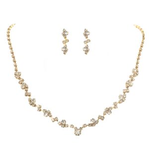 yean bride silver bridal necklace earrings set crystal wedding jewelry set rhinestone choker necklace for women (silver) (gold)