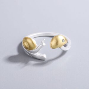 Cute Mushroom Snail Ring Creative Cartoon Snail Stud Earrings Adjustable Gold Silver Snail Mushroom Jewelry for Women (Mushroom Ring)