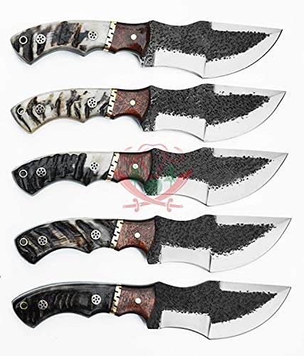 FB LEATHER CRAFTS D2 Tracker Hunting Knife Large Knives Survival Skinning Hammered Sheath Steel 9.75 Inches