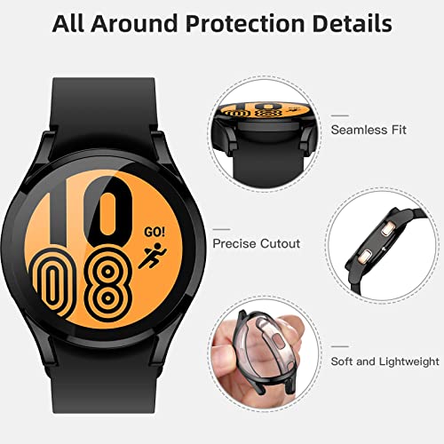 GEAK 3 Pack Compatible with Samsung Galaxy Watch 4 Screen Protector/Galaxy Watch 5 Case 40mm,Soft Flexible TPU Plated All-Around Cover Case for Samsung Watch 5/4 Smart Watch 40mm Black/Clear/Rose Gold