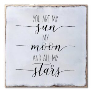 aihesui wood sign hanging wall decoration farmhouse you are my sun my moon and all my stars wall art for living room kitchen batheroom bedroom office school 12x12inch, light gray-style