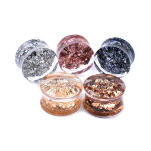 jboyanpei 10pcs/5pair metallic sequins acrylic ear tunnels plugs double flared ear gauge earrings ear expander stretcher piercing size 8mm