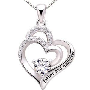 alov jewelry sterling silver father and daughter love heart cubic zirconia pendant necklace