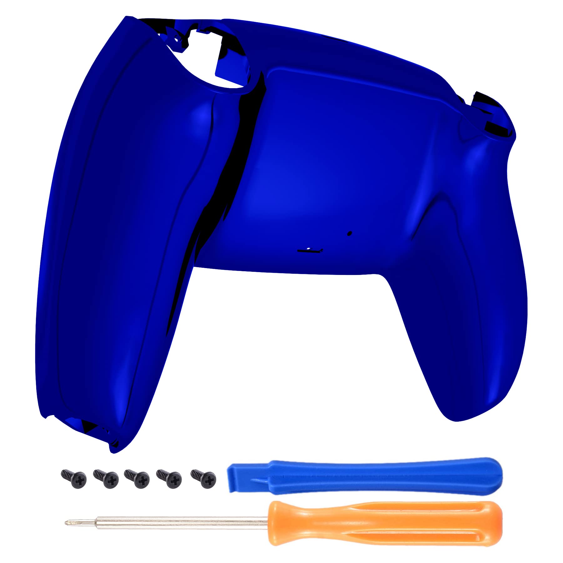 eXtremeRate Chrome Blue Glossy Custom Back Plate Bottom Shell Compatible with ps5 Controller, Replacement Back Shell Cover Compatible with ps5 Controller