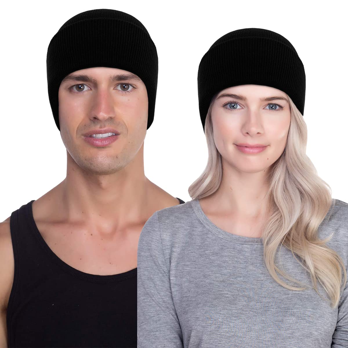 LCZTN 4 Pack Winter Ski Beanie Hat for Men＆Women,Warm Fisherman Cuffed Knit Cap Unisex (4 Pack Black)