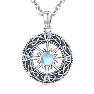 tughra graduation necklace sterling silver compass necklaces for women men celtic moonstone pendant necklace inspirational jewelry gifts for women friendship talisman gifts for her him