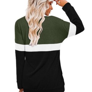 Magritta Girls Loose Fit Tunic Tops with Pockets Crew Neck Stretchy Long Sleeve Striped Color Block Sweatshirt Pullover for Women Green Black X-Large