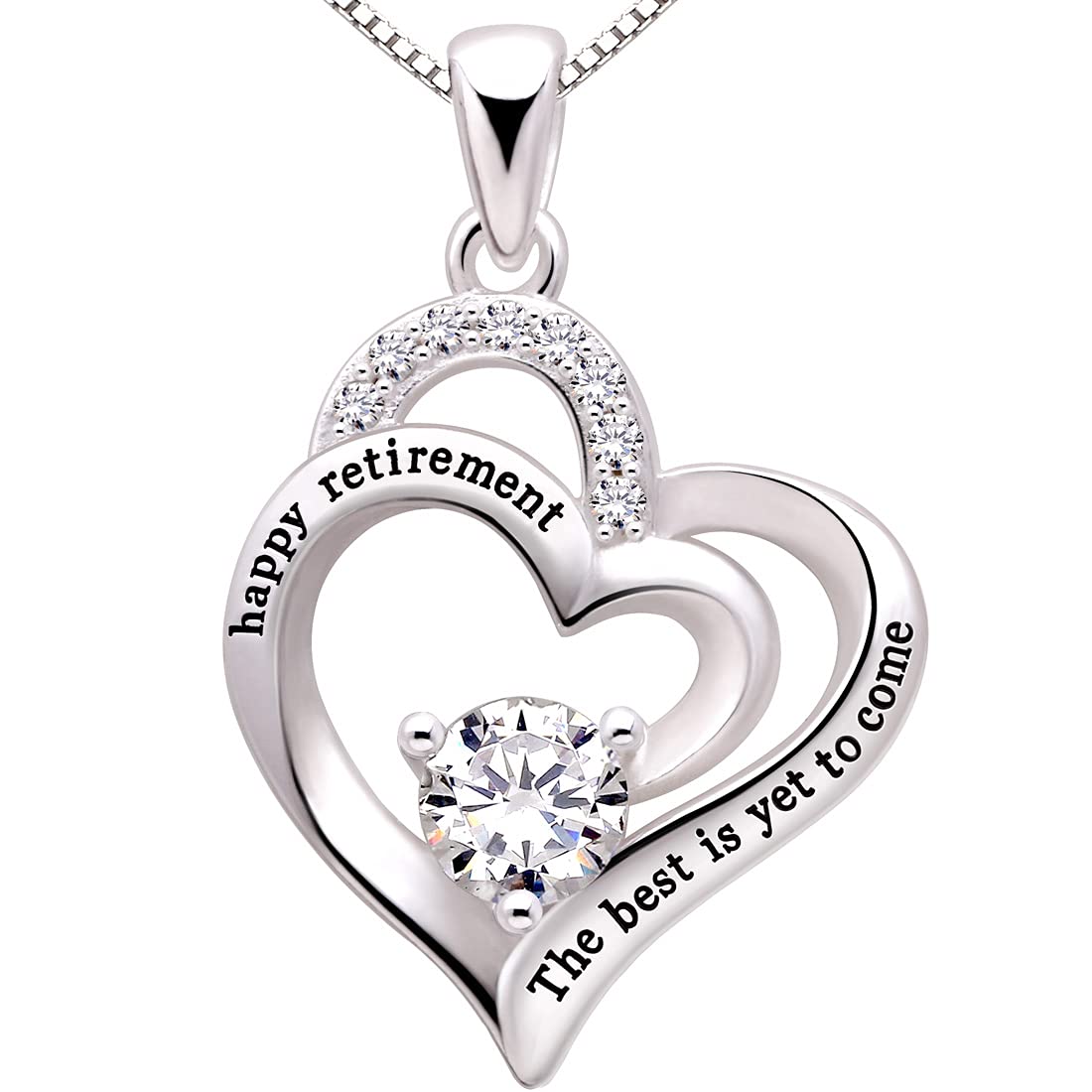 ALOV Jewelry Sterling Silver happy retirement the best is yet to come Love Heart Cubic Zirconia Pendant Necklace