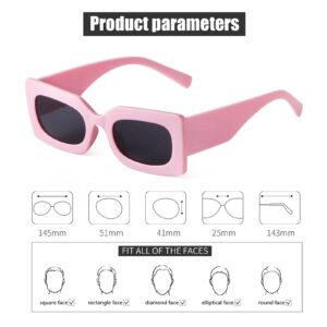 GIFIORE Retro 90s Rectangle Sunglasses for Women Trendy Chunky Square Sun Glasses Cute Light Pink Frame Grey Lens