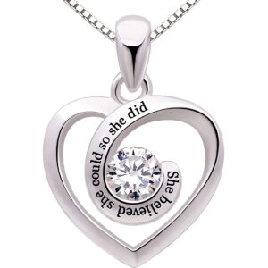 alov jewelry sterling silver she believed she could so she did love heart cubic zirconia pendant necklace