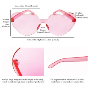 JFTOWN 12 Pairs Heart Shape Rimless Valentines Sunglasses Candy Color Frameless One Piece Love Glasses Tinted Eyewear for Women Party Favor (Pink)