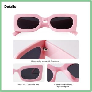 GIFIORE Retro 90s Rectangle Sunglasses for Women Trendy Chunky Square Sun Glasses Cute Light Pink Frame Grey Lens