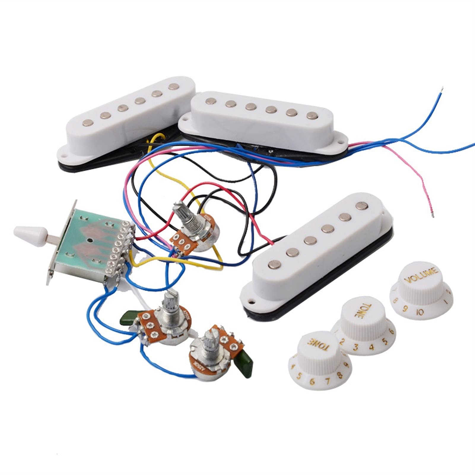 Electric Guitar Pickups Electric Guitar SSS Pickup Complete Line with Pickup 250K Potentiometer Electric Guitar Connection Line for Stratocaster Guitar Pickup Set (Color : White)