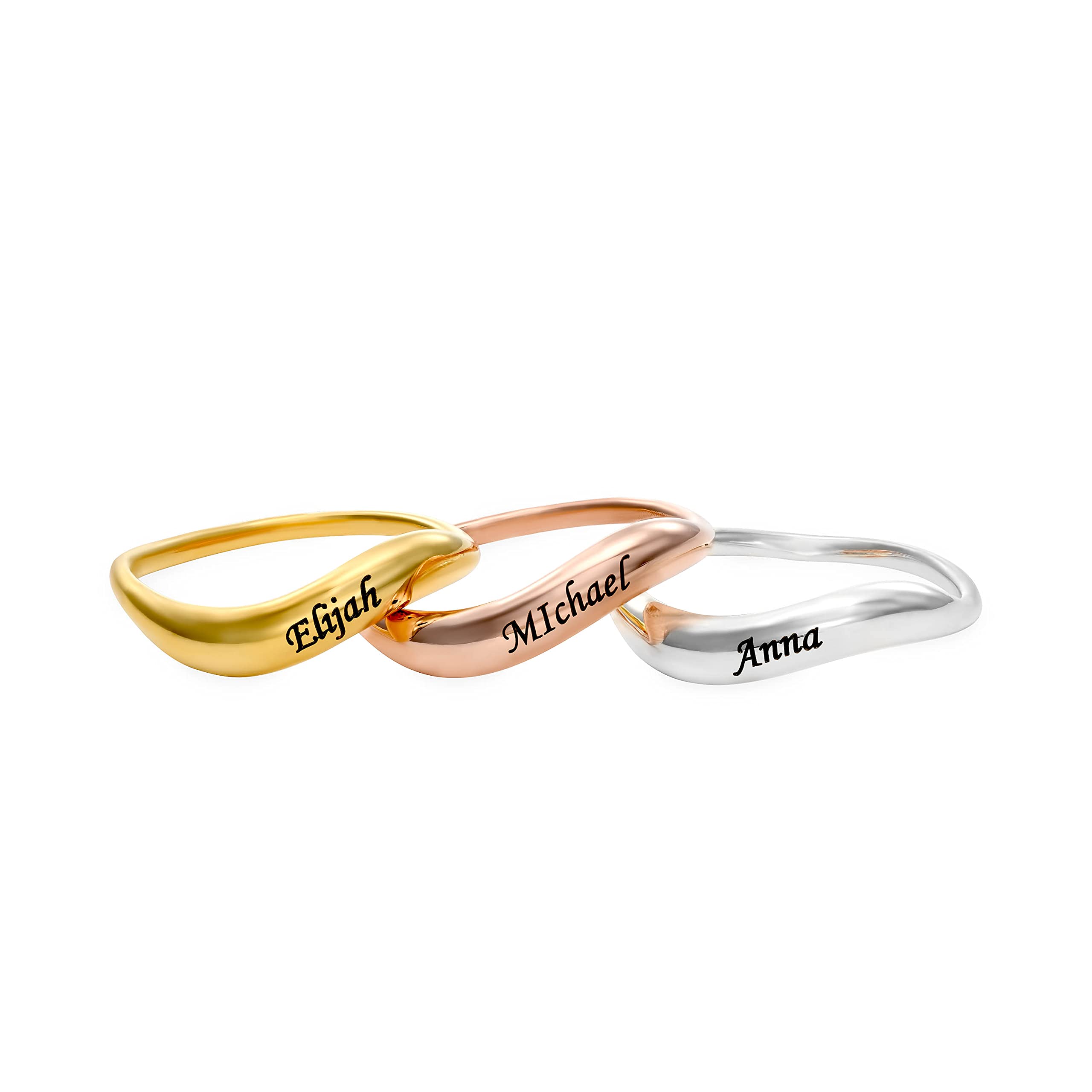 MYKA - Personalized Stackable Wavy Name Ring in Sterling Silver 0.925, 18K Gold & Rose Gold Plating, Vermeil - Customized Jewelry For Holiday, Christmas, Wedding, Mother’s Day, Designer Dainty Gift for Women, Her, New Mom, Wife