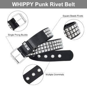 WHIPPY Women Men Rivet Studded Belt Row Pyramid Square Bead PU Faux Leather Punk Rock Grommet Belt for Jeans,Silver,S