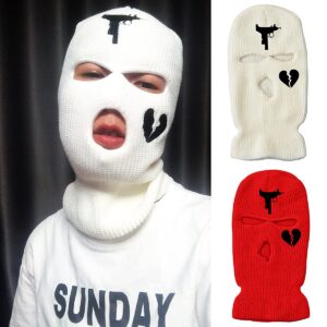 June Sports 3-Holes Ski Mask Design Winter Full Face Cover Knitted Balaclava Outdoor Sports Cycling Mask Broken Heart MK4F-Red Broken Heart-red One Size