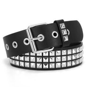 whippy women men rivet studded belt row pyramid square bead pu faux leather punk rock grommet belt for jeans,silver,s