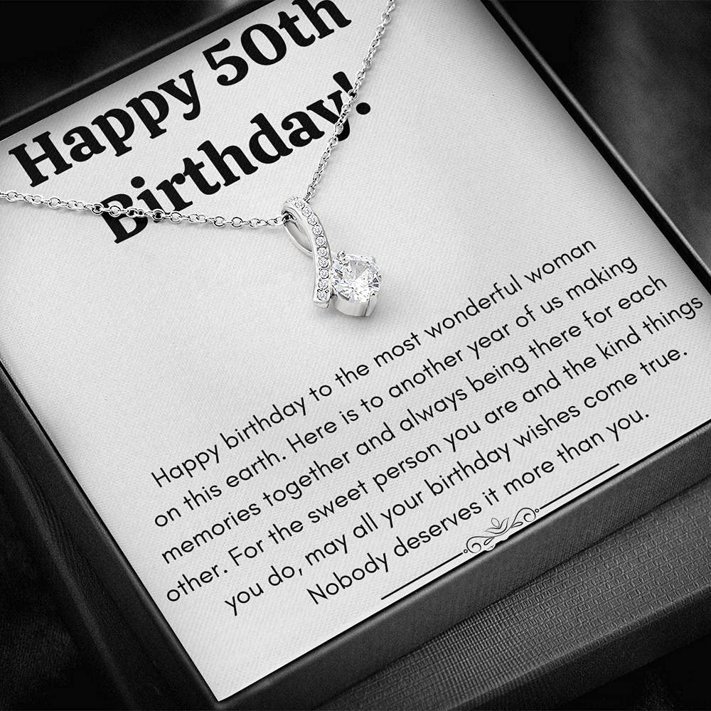 50th birthday gifts for women Jewelry Box Happy 50th Sweet Person Alluring Beauty Necklace with Message Card and Gift Box Included. Birthday Surprise Gift for Wife Daughter Sister Niece Friend Mom Couple Girlfriend Babe Aunt. Jewelry Necklace for Women (S