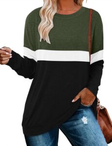 magritta girls loose fit tunic tops with pockets crew neck stretchy long sleeve striped color block sweatshirt pullover for women green black x-large