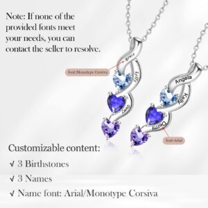 Seecoco Personalized 3 Simulated Birthstone Necklace for Women Engraved 3 Name Custom Mothers Necklaces Customized Family Pendant Necklace Jewelry Gifts For Mom Grandma Wife