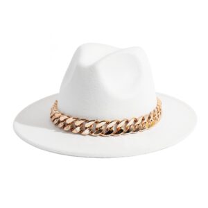 gossifan men & women belt buckle fedora hat wide brim floppy panama hat-chain belt white