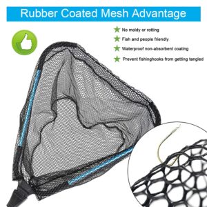 LBW Folding Rubber Fishing Net, Kayak Fishing Net for Saltwater or Freshwater, Collapsible Fishing Landing Net, Catfish, Bass, Trout Net, Compact Fishing Net with Handle