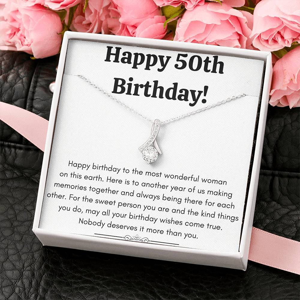 50th birthday gifts for women Jewelry Box Happy 50th Sweet Person Alluring Beauty Necklace with Message Card and Gift Box Included. Birthday Surprise Gift for Wife Daughter Sister Niece Friend Mom Couple Girlfriend Babe Aunt. Jewelry Necklace for Women (S