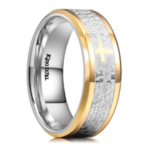 king will 8mm lord's prayer cross ring stainless steel ring gold silver wedding band bible engraved rings high polished 13.5