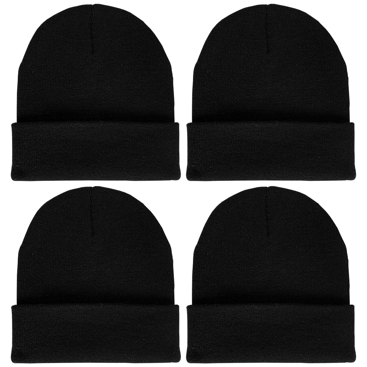 LCZTN 4 Pack Winter Ski Beanie Hat for Men＆Women,Warm Fisherman Cuffed Knit Cap Unisex (4 Pack Black)