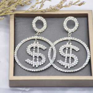 Crystal Dollar Stud Earrings for Women Dollar Money Sign Earrings Statement Wealth Earrings Set