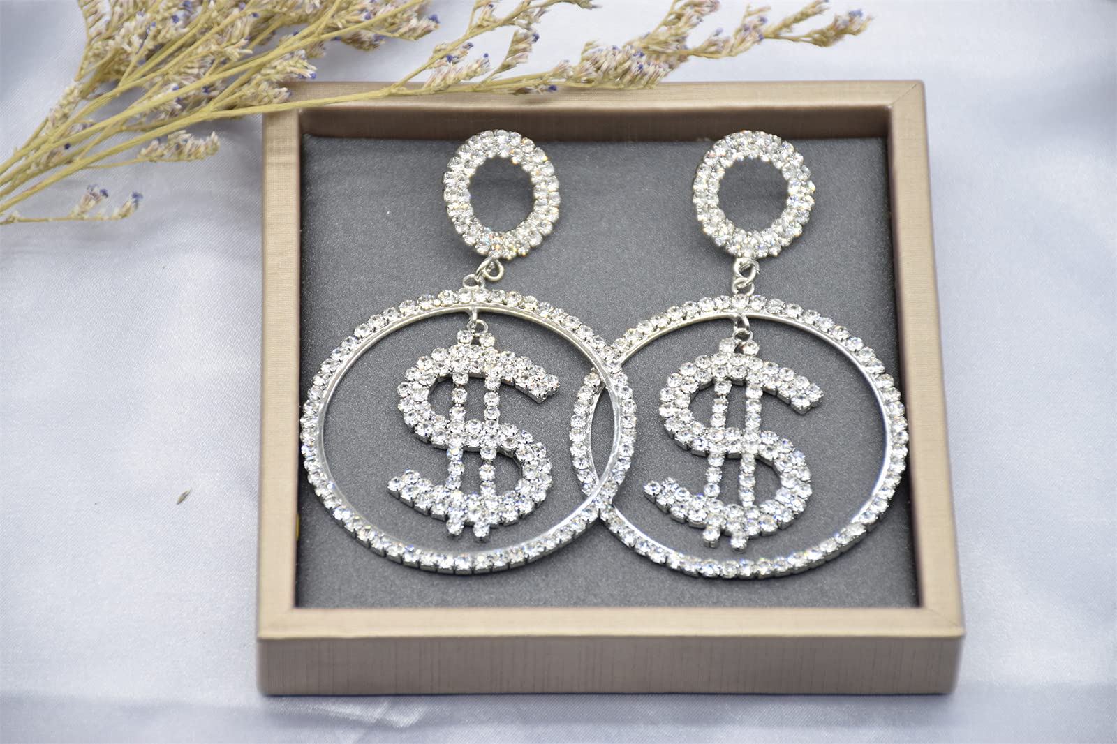 Crystal Dollar Stud Earrings for Women Dollar Money Sign Earrings Statement Wealth Earrings Set