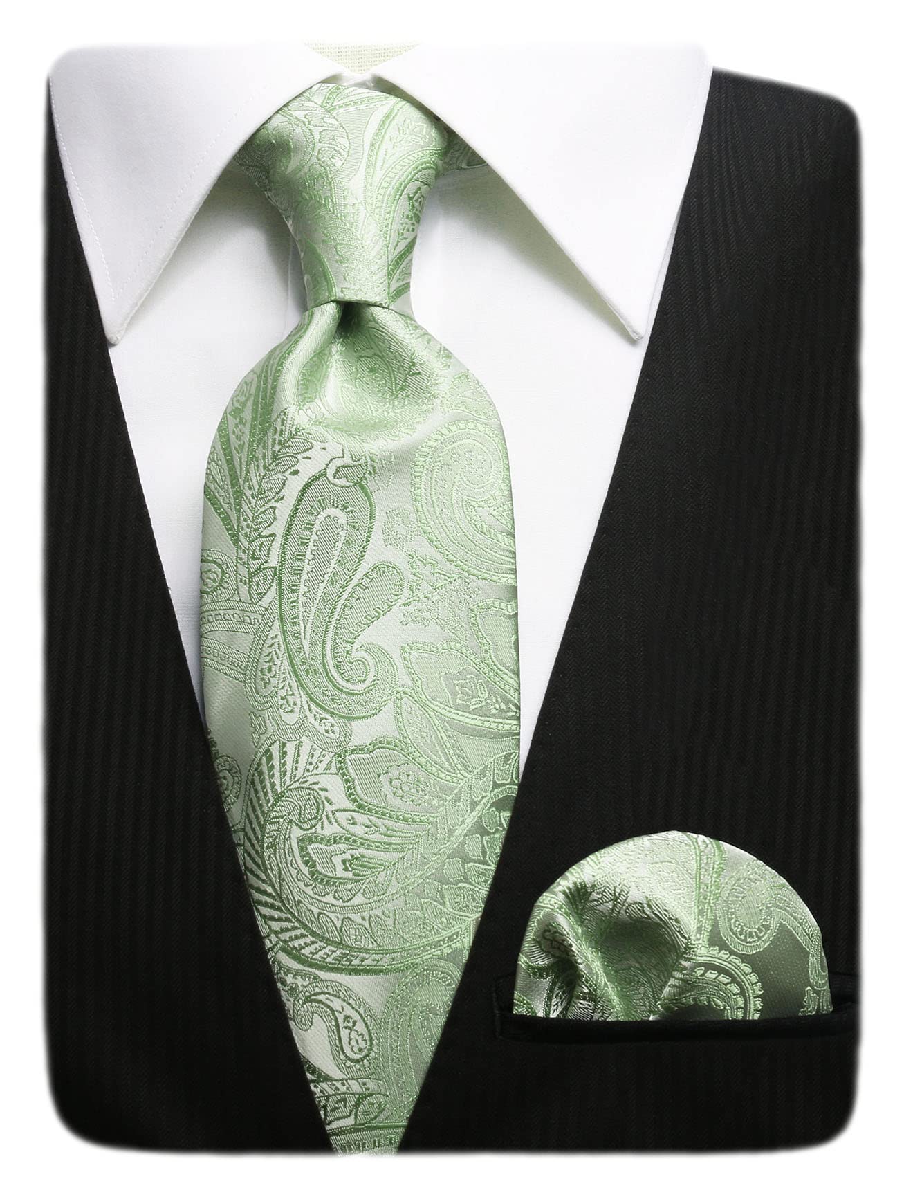 TaecMin Sage Tie Dusty Green Ties for Men Paisley Neckties and Pocket Squares Set for Weddings