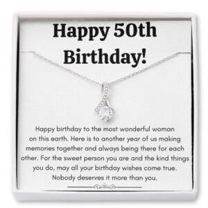 50th birthday gifts for women jewelry box happy 50th sweet person alluring beauty necklace with message card and gift box included. birthday surprise gift for wife daughter sister niece friend mom couple girlfriend babe aunt. jewelry necklace for women (s