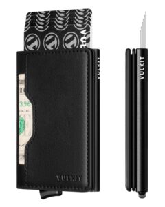 vulkit pop up wallet credit card holder with leather slots rfid blocking metlal bank card case for men or women(black)