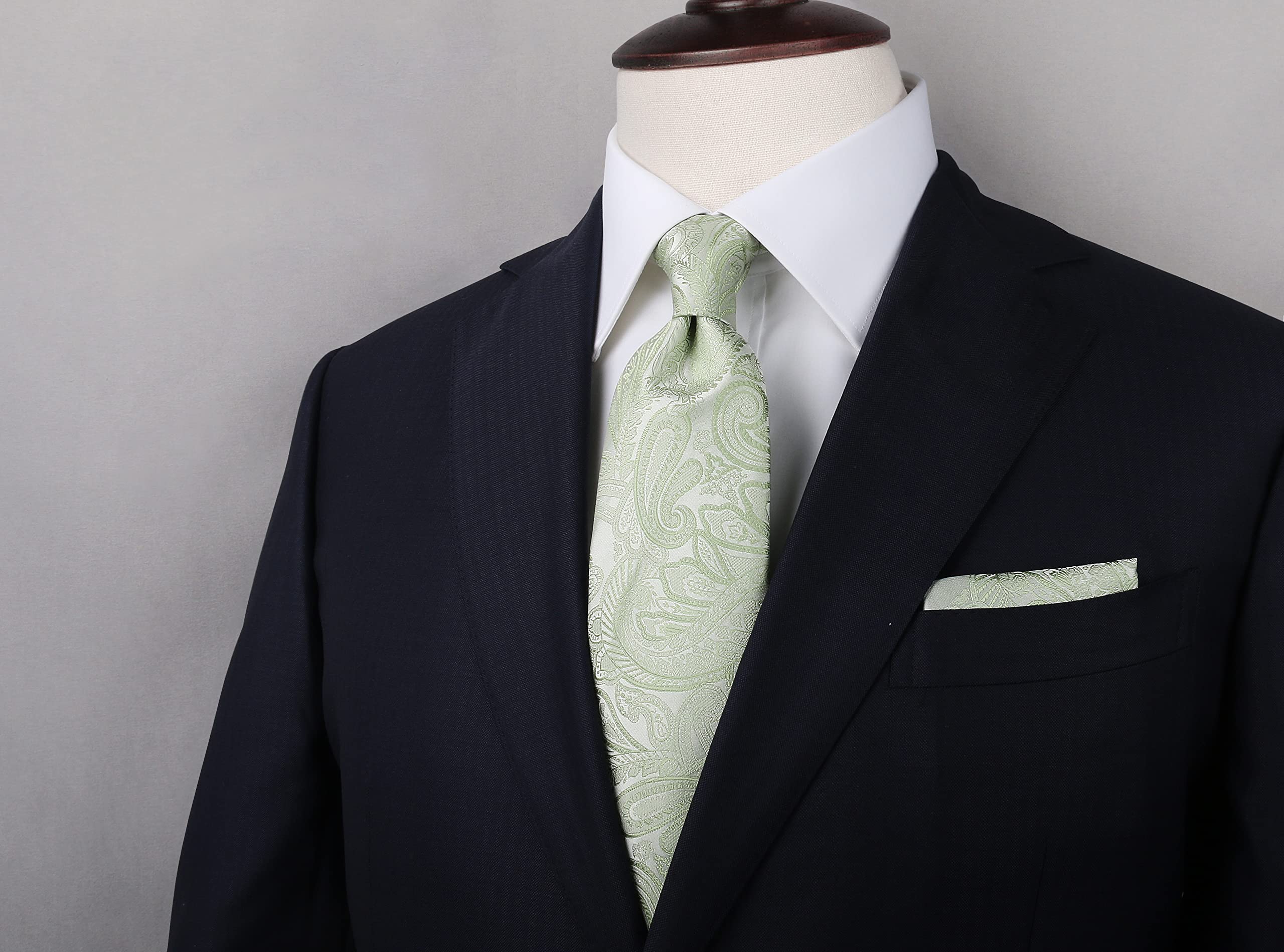 TaecMin Sage Tie Dusty Green Ties for Men Paisley Neckties and Pocket Squares Set for Weddings