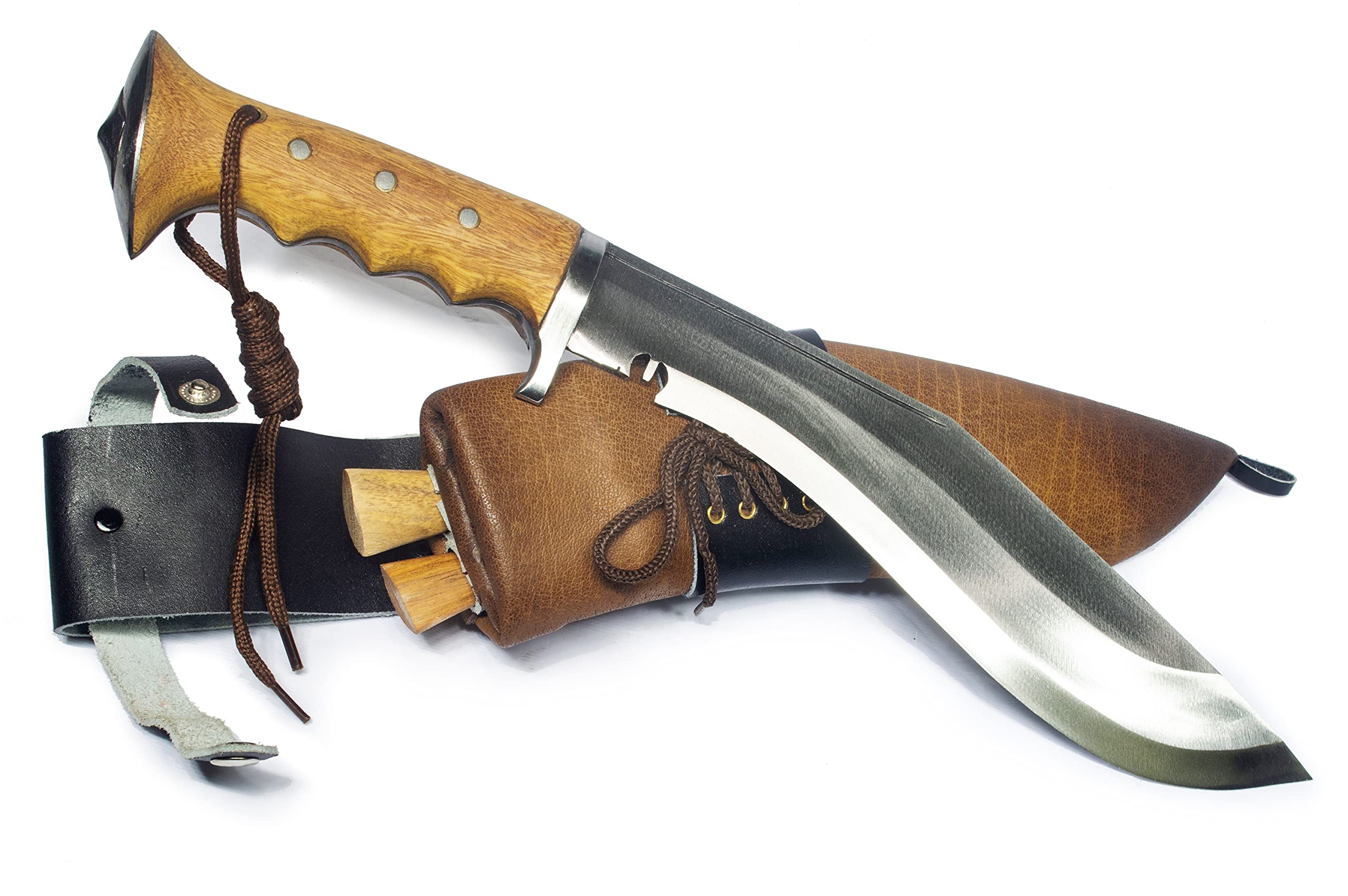 ESK Hand-Hammered Historical Iraqi Kukri Knife, 10” Blade Carbon Steel Kukri with Leather Sheath and 2 small knives, Handmade in Nepal by Bishwakarmas