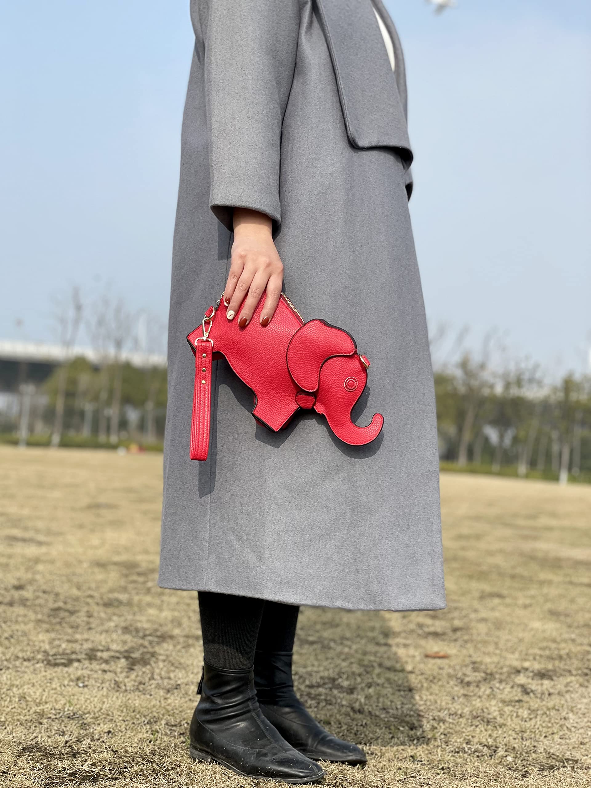 XACKWUERO Cute PU Leather Shoulder Bag Fashion Elephant Purse Novelty Animal Shaped Purse Elephant Gifts for Women (Red)