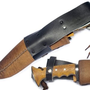 ESK Hand-Hammered Historical Iraqi Kukri Knife, 10” Blade Carbon Steel Kukri with Leather Sheath and 2 small knives, Handmade in Nepal by Bishwakarmas