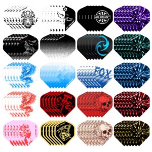 fox smiling dart flights accessories set, 120pcs(20 designs) standard shape durable pet replacement skull dart feather tail wing 120 micron for steel tip dart and soft tip darts (120pcs)