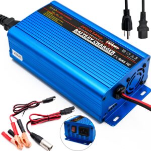 unocho 24 volt battery charger smart fully automatic battery charger maintainer trickle charger 5a car battery charger 3-pin xlr alligator connector with i/o switch