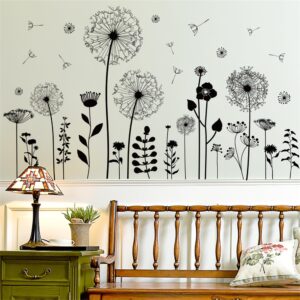 waft yearn waterproof removable vinyl dandelion flower wall decal sticker - decorative art for nursery school classroom livingroom bedroom bathroom boho peel and stick graduation party decorations