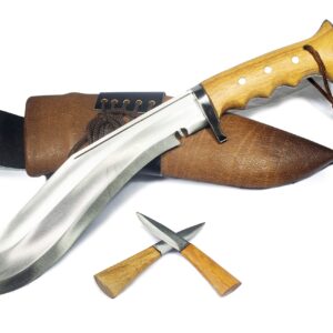 ESK Hand-Hammered Historical Iraqi Kukri Knife, 10” Blade Carbon Steel Kukri with Leather Sheath and 2 small knives, Handmade in Nepal by Bishwakarmas