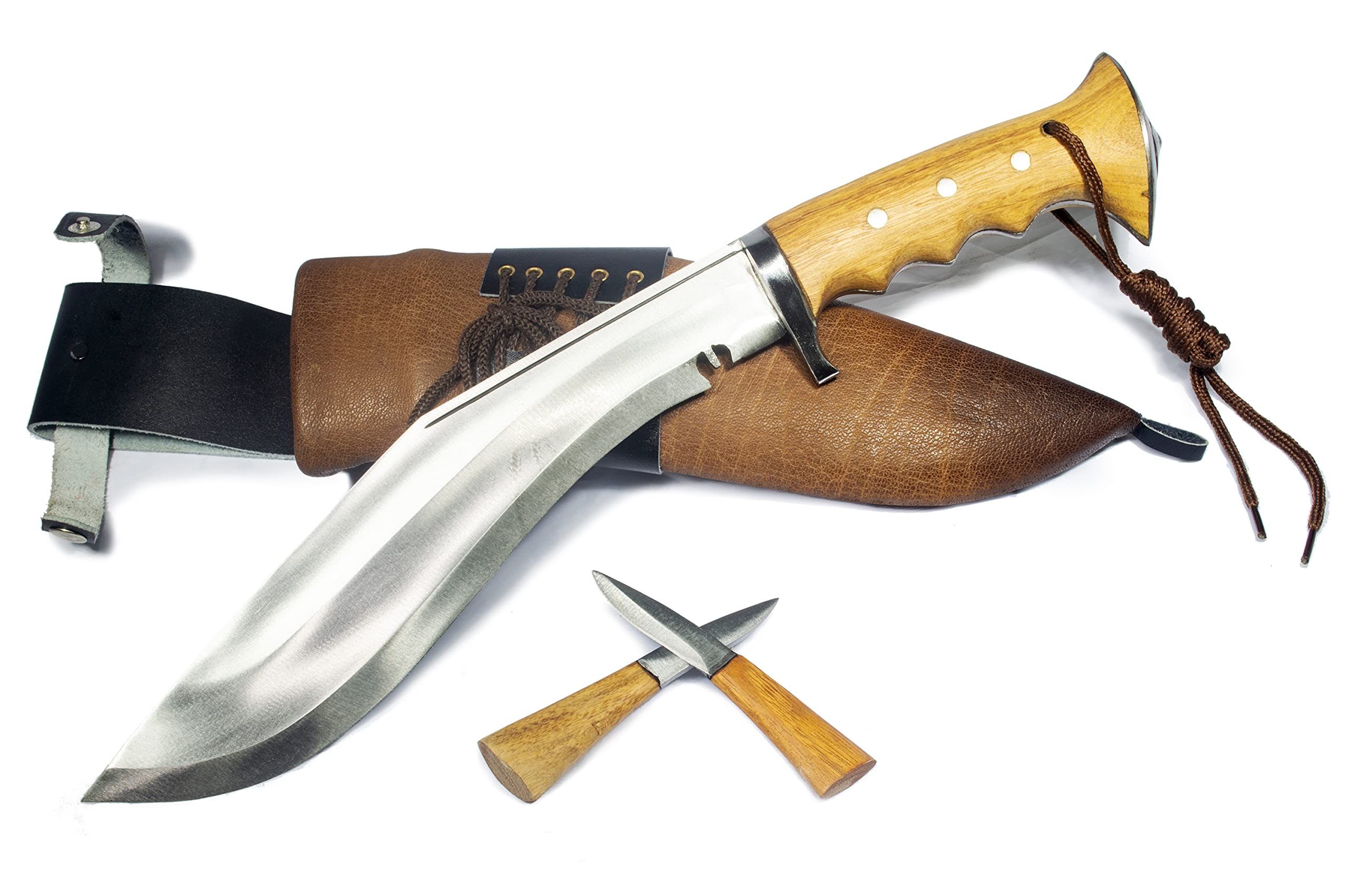 ESK Hand-Hammered Historical Iraqi Kukri Knife, 10” Blade Carbon Steel Kukri with Leather Sheath and 2 small knives, Handmade in Nepal by Bishwakarmas