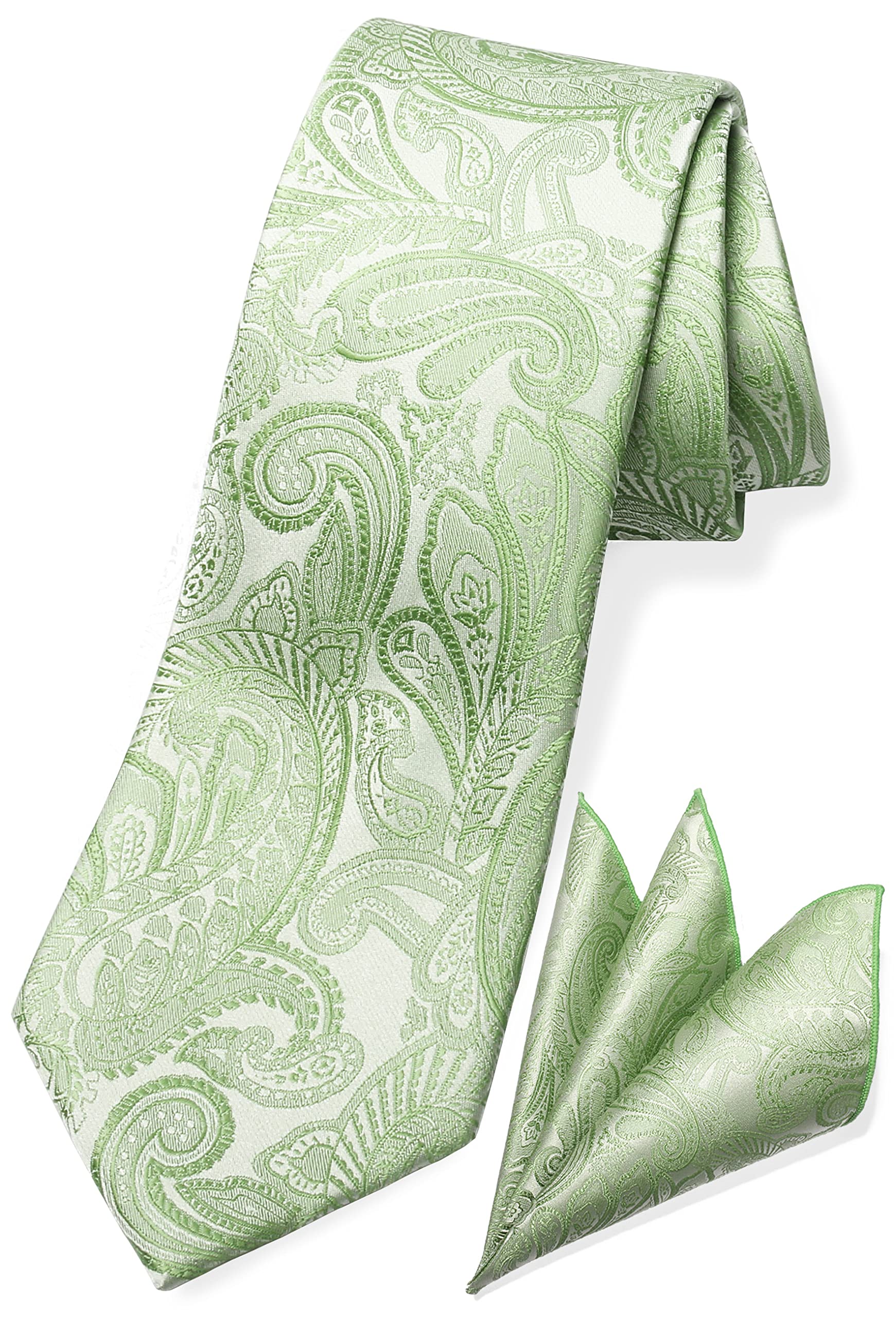 TaecMin Sage Tie Dusty Green Ties for Men Paisley Neckties and Pocket Squares Set for Weddings